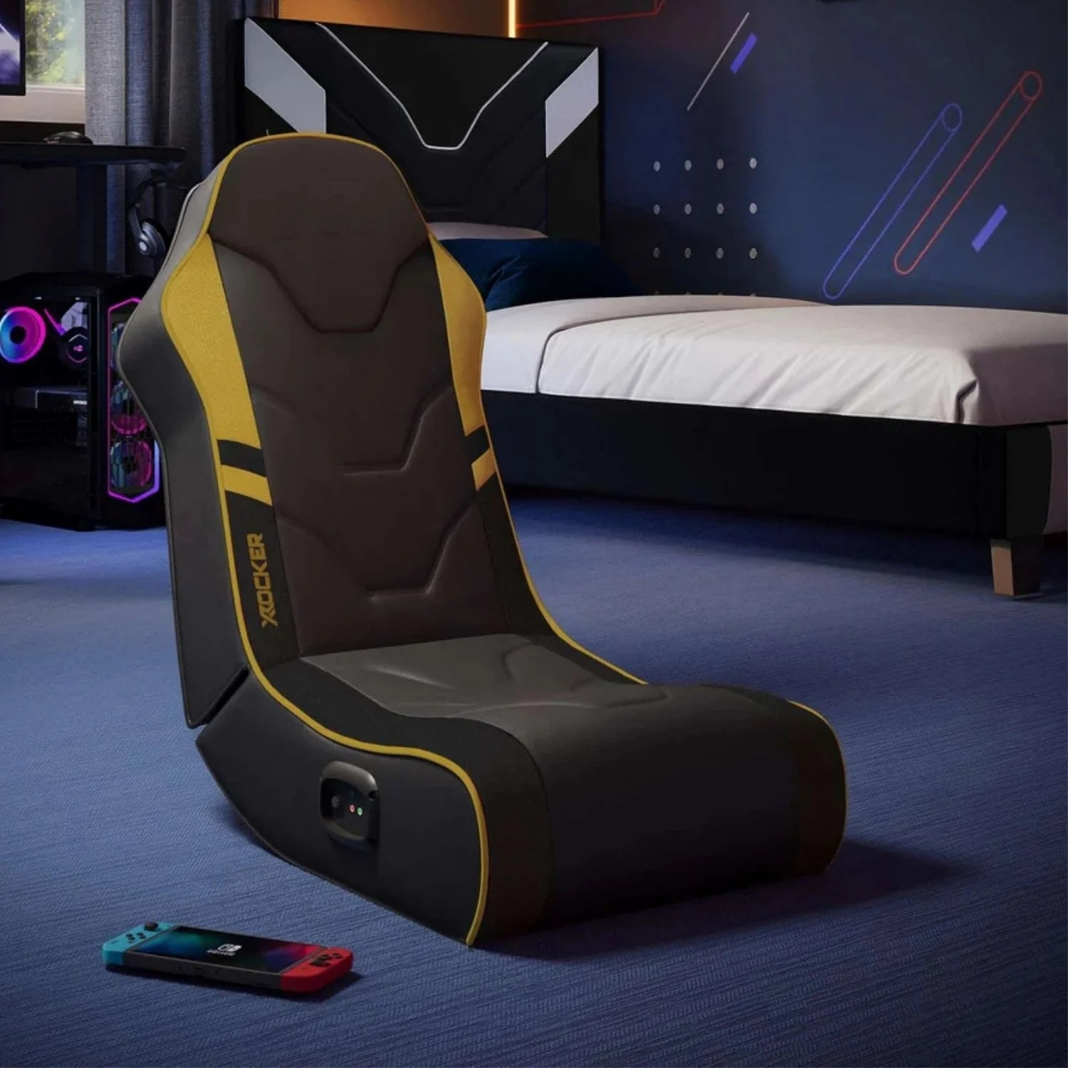 X Rocker Shadow Audio Floor Rocker Gaming Chair - Black / Gold